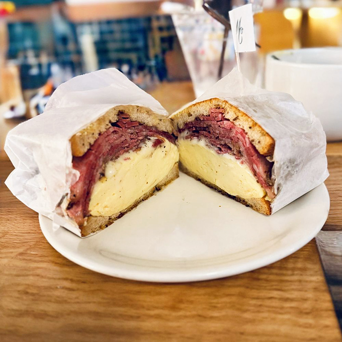 The pastrami sandwich&mdash;a skyscraper of meat and egg that makes you wonder if your mouth will actually unhinge like a python's.