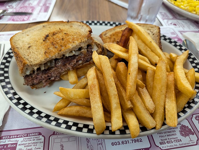 A proper patty melt doesn't need to show off. Golden-crisp bread, melty cheese, perfectly seasoned beef, and fries that could start their own fan club.