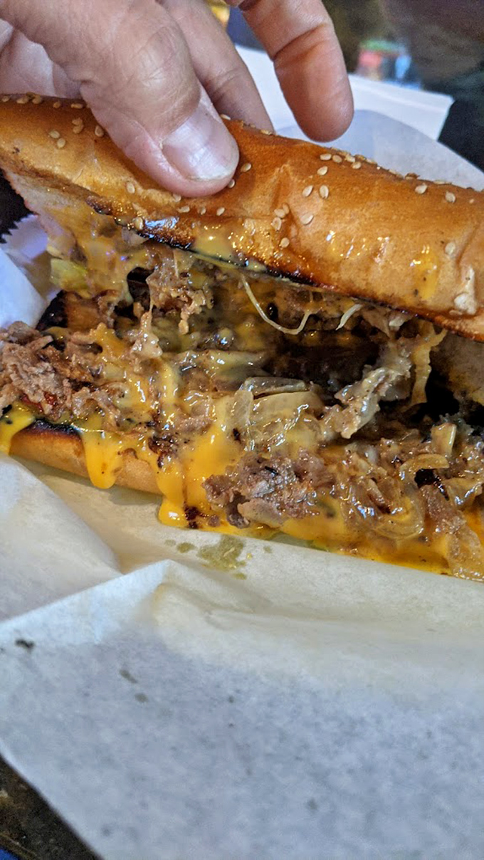 Cheese cascading over thinly sliced beef &ndash; this Philly cheesesteak doesn't need a passport to deliver authentic flavor bombs.