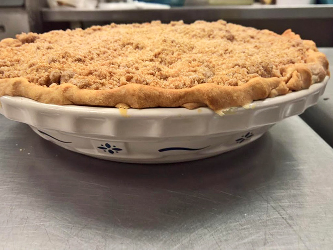 Pie that deserves its own ZIP code. That golden crumble topping is the reason elastic waistbands were invented.