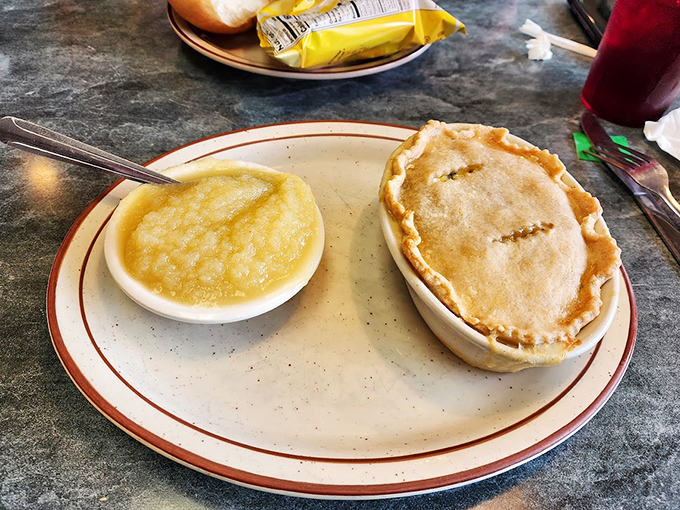Comfort comes in ceramic dishes at the Ritz&mdash;a golden-crusted pot pie alongside applesauce that your grandmother would approve of without hesitation.
