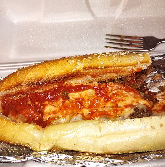 The pizza steak – where two Philly food groups collide in saucy, cheesy harmony. Your shirt may never recover, but your taste buds will thank you.