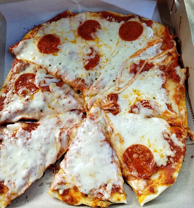 Pizza perfection in its purest form. That cheese pull would make a food photographer weep with joy and your stomach growl with anticipation.