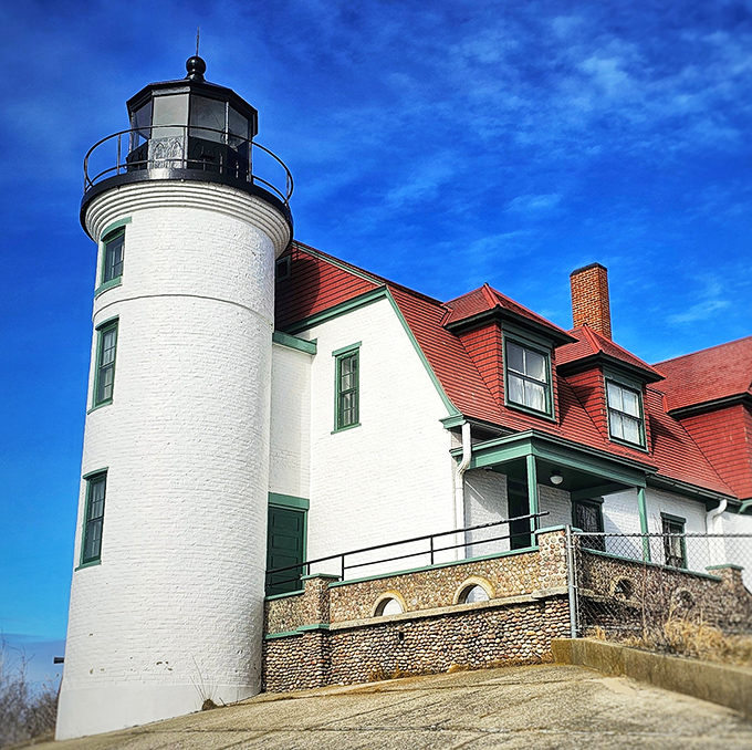 Point Betsie Lighthouse stands like a maritime grandfather clock, keeping perfect time for over a century.