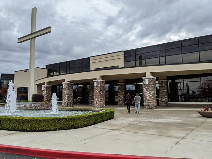 Modern meets traditional at this Porterville church, where the fountain creates a peaceful welcome that says "come as you are."