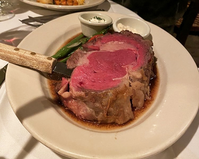 Prime rib so perfectly pink it makes you wonder why you ever order anything else. That rosy center is what dreams are made of.