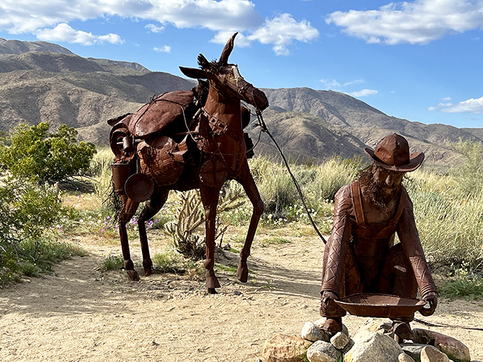 A prospector and his loyal mule eternally search for gold, finding only tourists with smartphones instead.