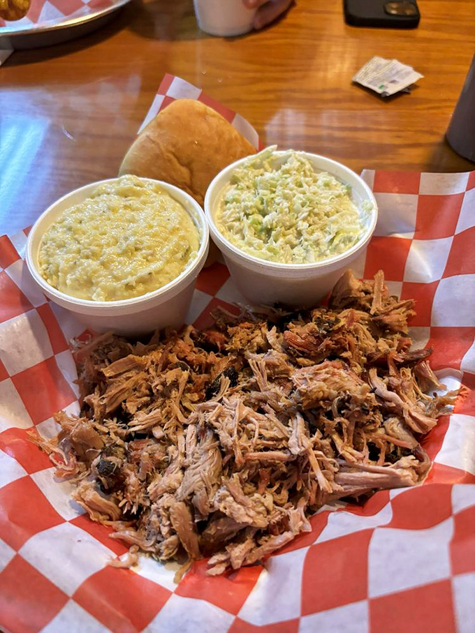 Pulled pork with mac and cheese and slaw &ndash; the holy trinity of Southern comfort. Napkins recommended, bibs optional.