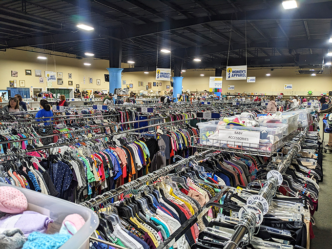The clothing section stretches toward the horizon like a textile Grand Canyon. Somewhere in there is your next favorite shirt.