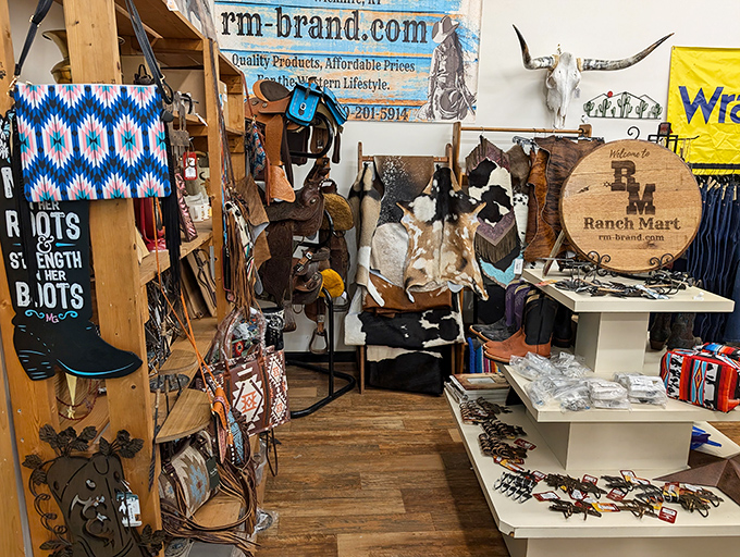 Ranch Mart's corner transports you to the wild west with saddles, cowhides, and accessories that whisper "yeehaw" to your wallet.
