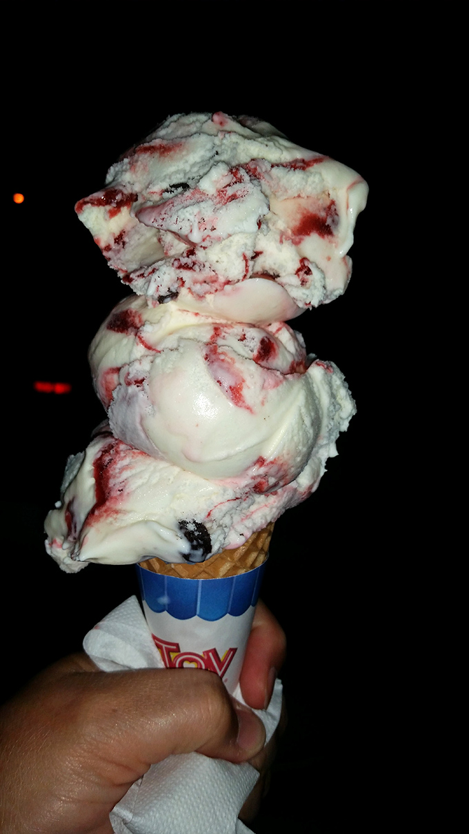 Swirls of raspberry ribbon through vanilla like a Jackson Pollock painting you can eat. Art has never been this delicious.