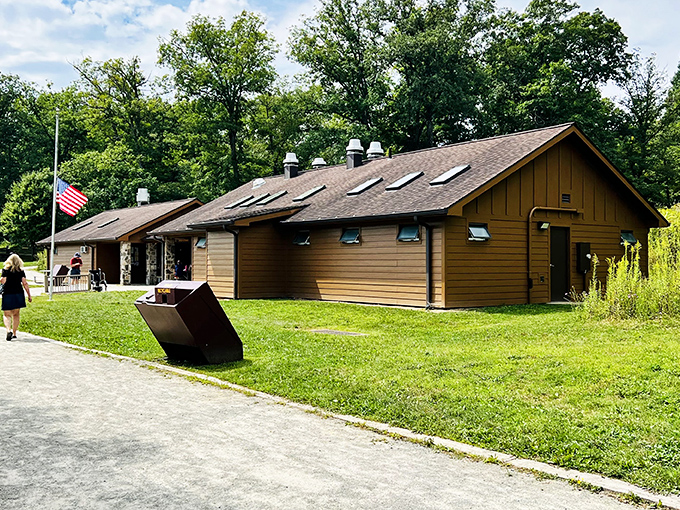 Modern restroom facilities prove that roughing it doesn't mean sacrificing basic human dignity anymore.