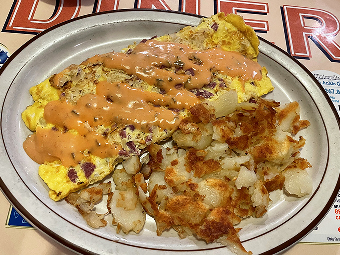 This Reuben omelet brilliantly marries two diner classics into one glorious plate that makes you wonder why all omelets don't contain sauerkraut.