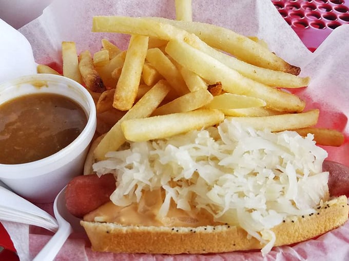 The Reuben Dog proves that sometimes the best ideas come from beautiful culinary chaos.