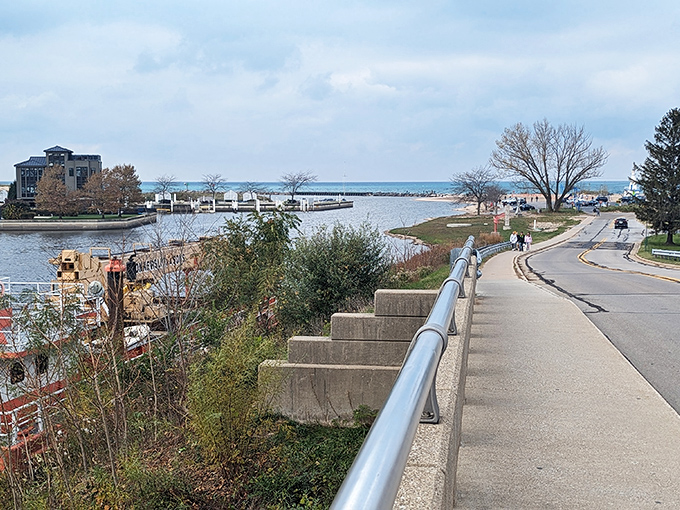 The path less traveled? Not exactly, but this riverside walkway offers front-row seats to where the Galien River meets mighty Lake Michigan.