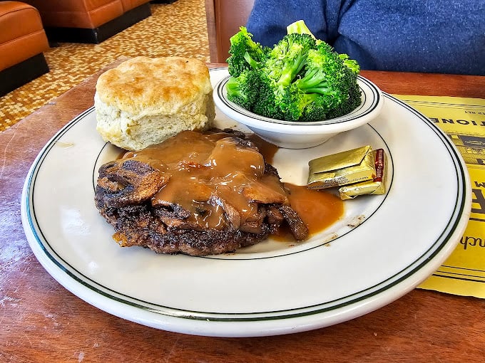 This isn't just a hamburger steak&mdash;it's therapy on a plate. The mushroom gravy has secrets that should probably be classified by the Pentagon.