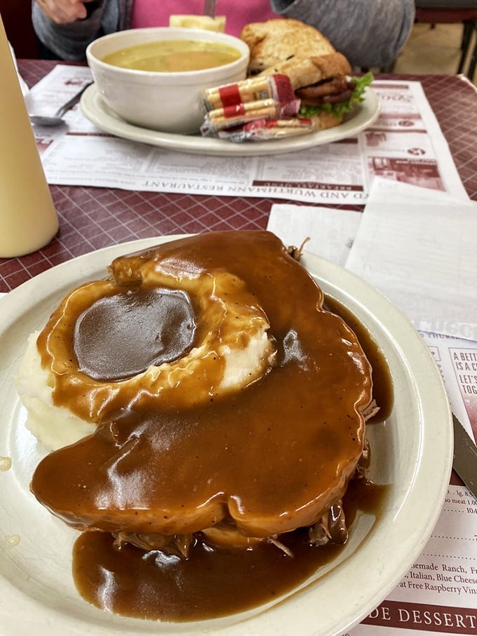 Behold, the hot roast beef sandwich&mdash;where gravy isn't just an addition, it's a philosophy. Comfort food that hugs you from the inside.