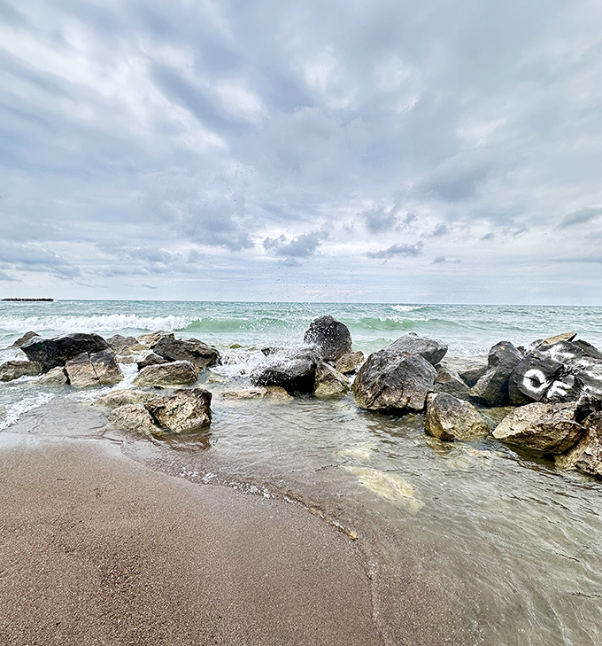 Where freshwater meets shore, nature creates its own abstract art installation of rocks, sand, and waves that changes with each passing hour.