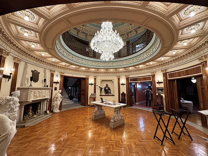 The rotunda's spectacular dome and chandelier create the perfect setting for making even mundane Monday meetings feel like royal proclamations.