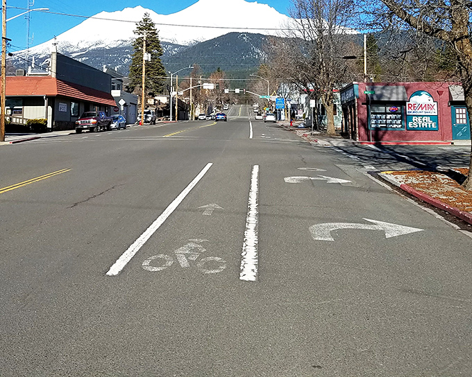 Downtown Mount Shasta, where the main street leads directly to... well, Mount Shasta. Talk about truth in advertising!