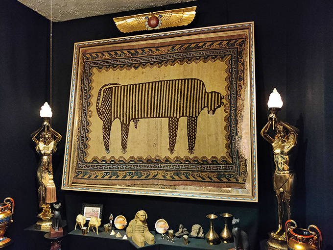 The infamous Sacred Cat Rug, over 2,400 years old and made from actual Egyptian cat hair. Talk about the ultimate conversation starter at dinner parties!