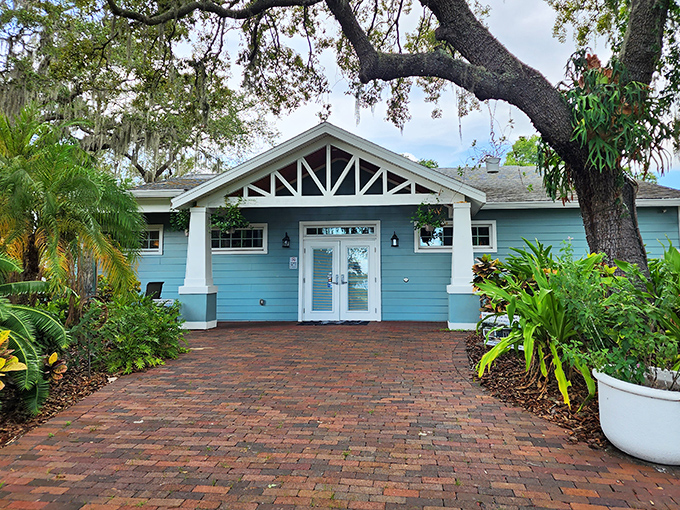 The Safety Harbor Museum's aqua exterior and welcoming porch offer a glimpse into local history. Florida's past never looked so inviting.