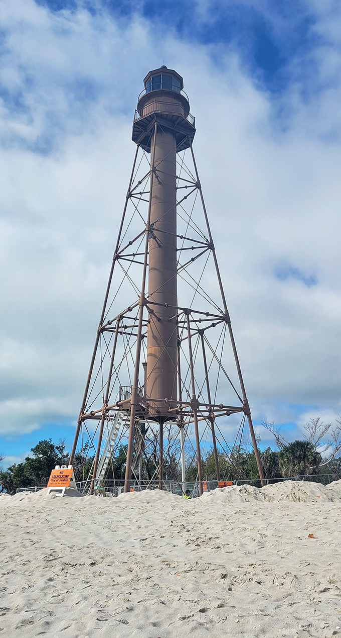 The Sanibel Lighthouse's skeletal frame has weathered a century of hurricanes, standing tall like Florida's version of the Eiffel Tower's beach-loving cousin.