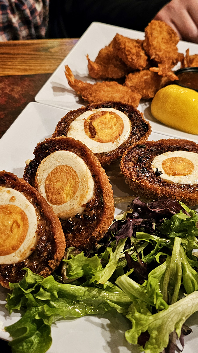 Scotch eggs that would make a Glaswegian weep with joy&mdash;crispy exterior giving way to savory sausage and that perfect, jammy yolk center.
