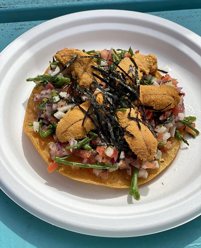 This isn't just a tostada&mdash;it's sea urchin transformed into a celebration. Vibrant vegetables and delicate uni create a California postcard you can eat.