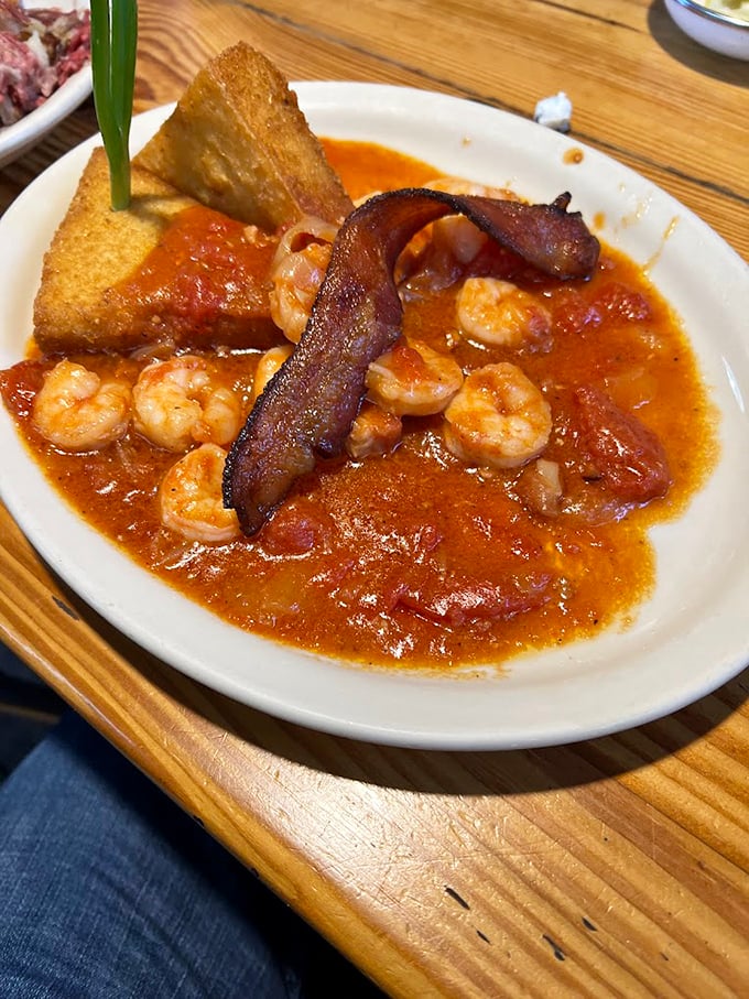 Shrimp and grits with bacon that would make even a South Carolina chef tip their hat in respectful acknowledgment.