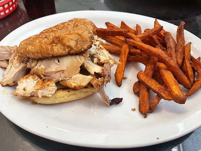 Smoked chicken and sweet potato fries &ndash; proof that poultry can hang with the big boys when treated with proper smoky respect.