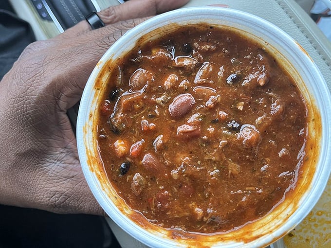 Texas chili that looks like it could win a state fair competition. Those beans aren't just swimming&mdash;they're doing the backstroke in a pool of savory, spiced perfection.