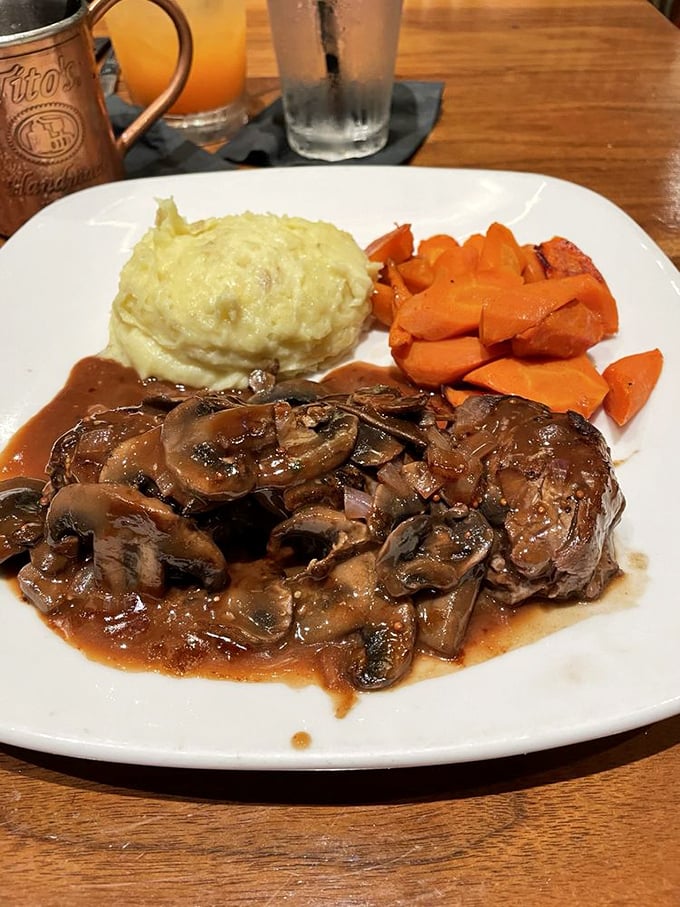 Julia would approve &ndash; tender beef swimming in rich Burgundy sauce with mushrooms, proving that comfort food can absolutely be sophisticated.