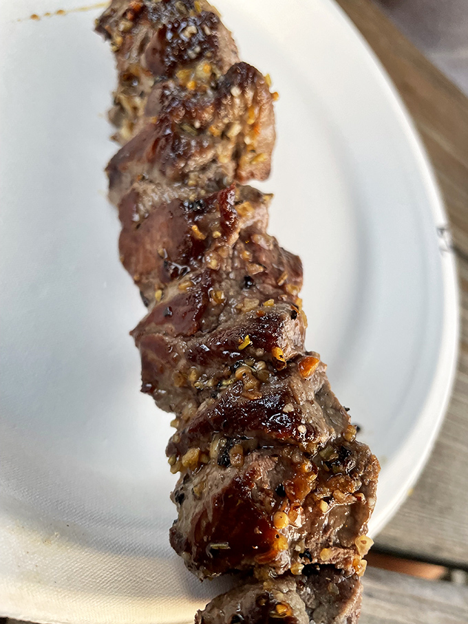 Meat on a stick&mdash;humanity's greatest culinary invention since fire itself. This glistening, caramelized beauty demands your immediate attention.