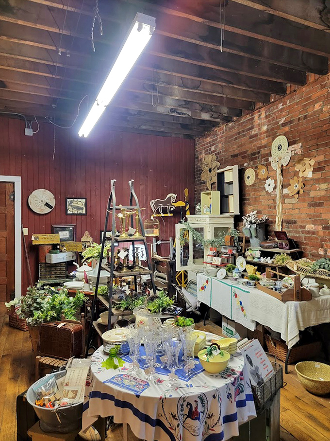 Organized chaos at its finest—each table a miniature museum where porcelain figurines and vintage glassware compete for your attention and wallet.