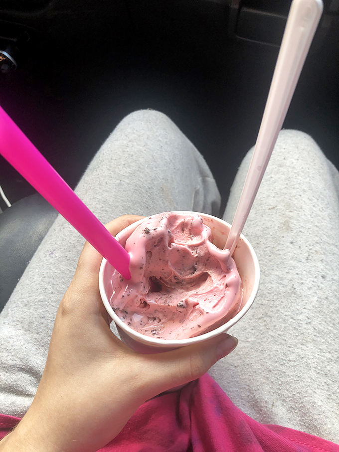 That perfect shade of pink that makes you wonder if strawberries were put on Earth specifically to become this milkshake.