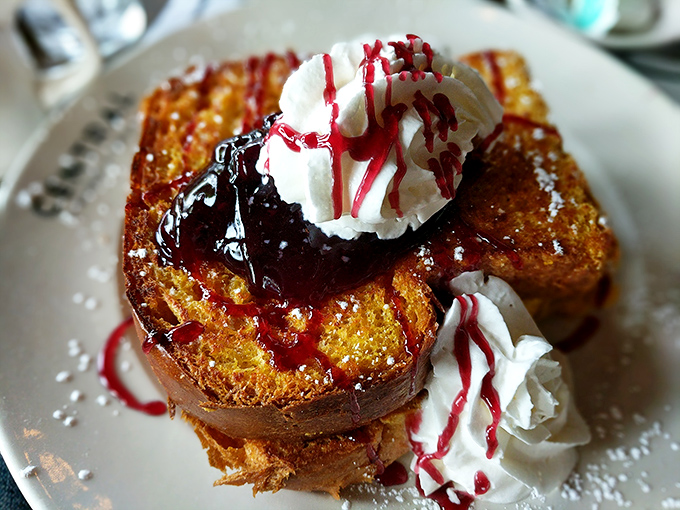 French toast that's clearly been to finishing school. Berry compote and whipped cream turn breakfast into an event worth getting out of pajamas for.