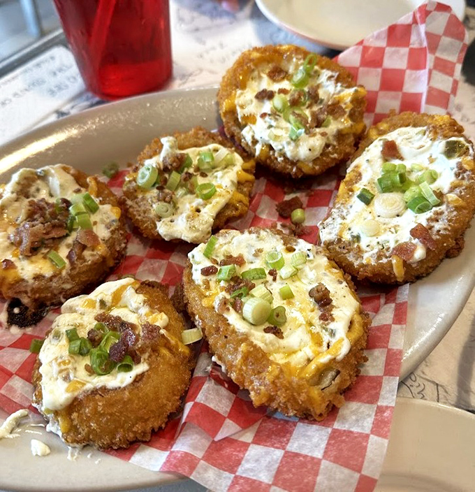 Stuffed onion rings topped with green onions and bacon bits&mdash;proof that sometimes the best things in life come in circular form.