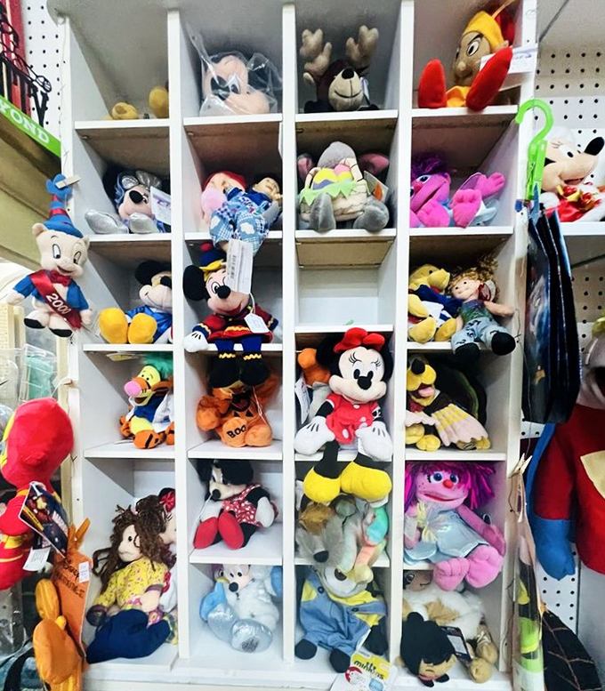 Childhood memories stuffed into cubbies! Mickey, Minnie, and friends wait patiently for their next adventure with a new generation of kids.