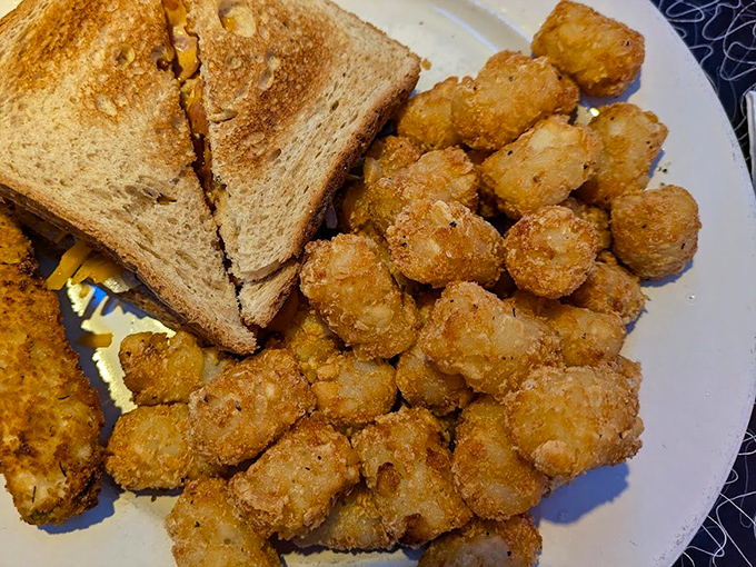 Homestyle tater tots with a crunch so flaky, it belongs in a comfort food hall of fame.