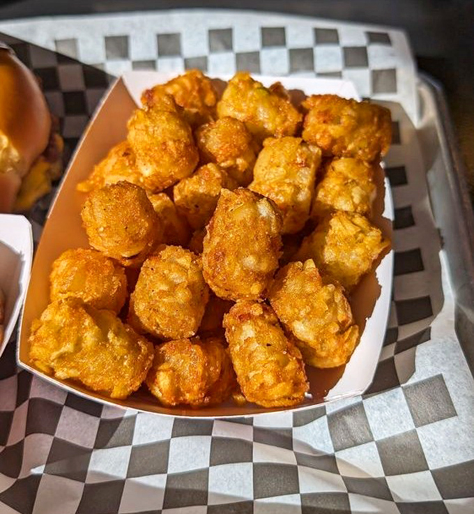 Golden-brown tater tots that crunch like childhood memories but taste like grown-up comfort. The perfect burger wingman. 