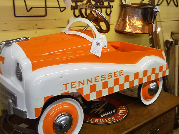 The Tennessee Volunteers pedal car gleams with orange-and-white pride&mdash;a childhood dream for little Vols fans from decades past.