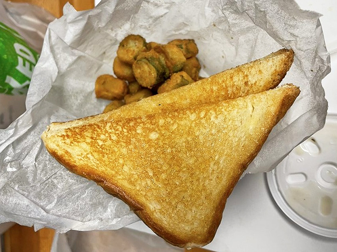 Texas toast so perfectly golden it deserves its own area code, accompanied by tater tots that could make a grown person weep with joy.