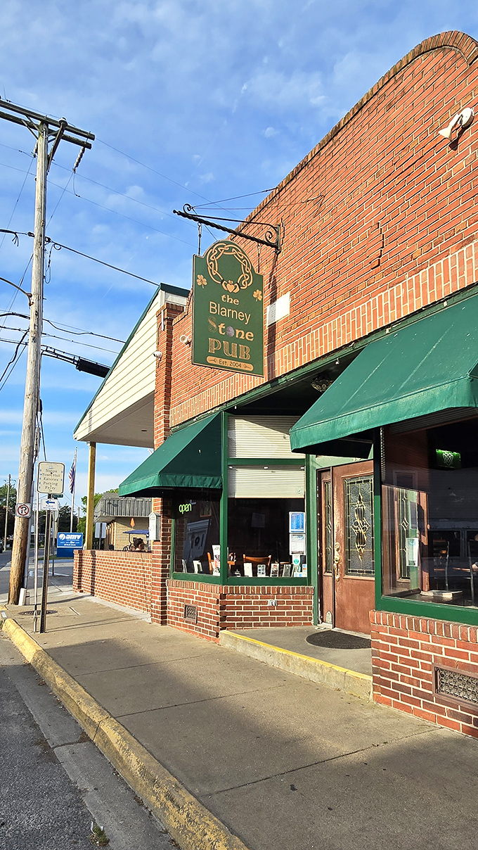 The Blarney Stone Pub: where Irish hospitality meets Eastern Shore charm. That green awning practically winks at you to come inside.