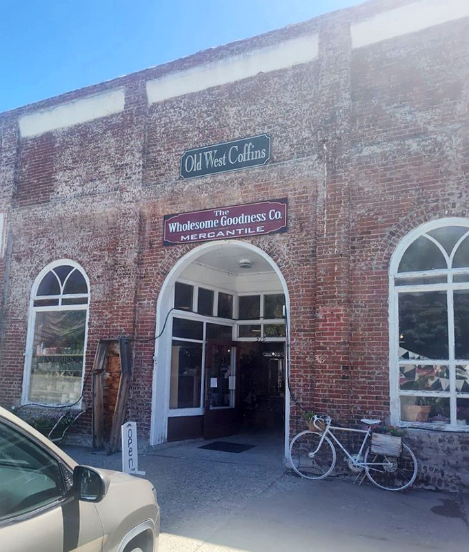The Wholesome Goodness Co. Mercantile proves brick buildings and arched windows never go out of style. And yes, they really sell coffins!