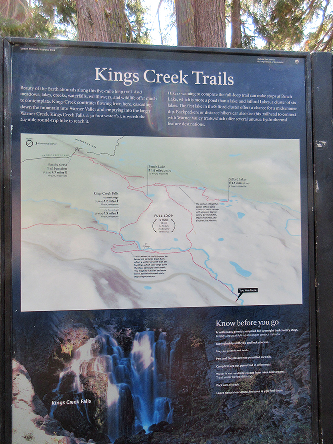 Your roadmap to wonder! The Kings Creek Trails sign offers options for adventure—choose your own ending to this outdoor story.