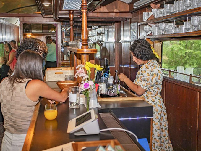 All aboard the refreshment car! This rolling bar proves everything tastes better when enjoyed with a side of passing scenery.