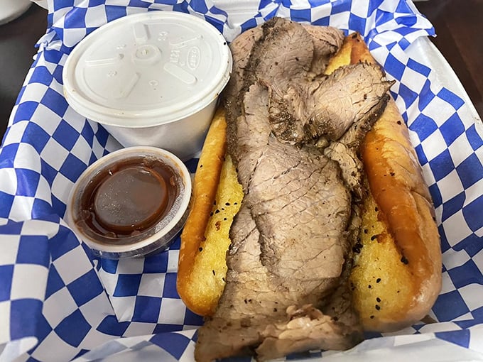 The tri-tip sandwich&mdash;California's gift to the BBQ universe&mdash;piled high with tender slices of beef that make you question why you'd eat anything else.