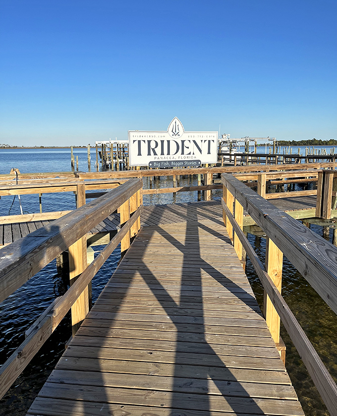 The Trident dock extends like a wooden welcome mat into Dickerson Bay&mdash;where boats, bait, and beverages create the perfect Florida trifecta.