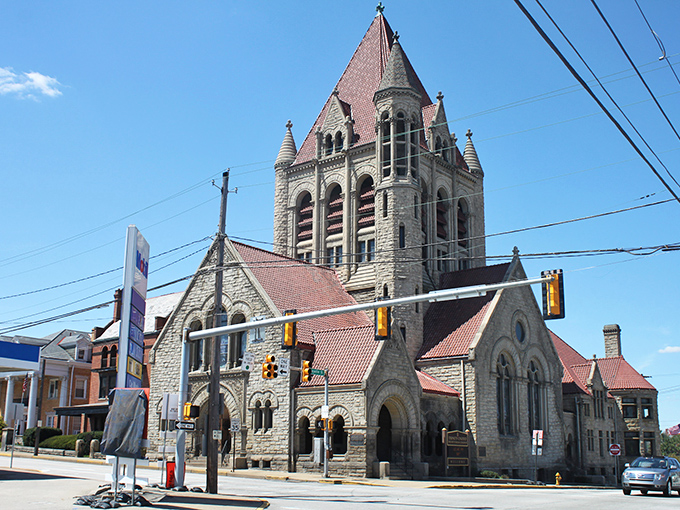 Church steeples that reach for heaven while keeping their foundation firmly in the community&mdash;Trinity Presbyterian's stone facade has witnessed generations of Uniontown life.